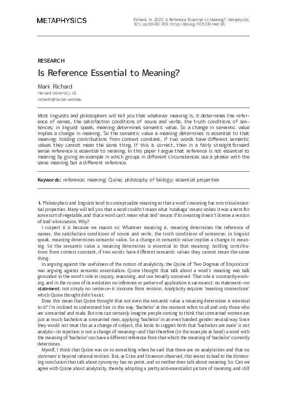 (PDF) Is Reference Essential to Meaning?