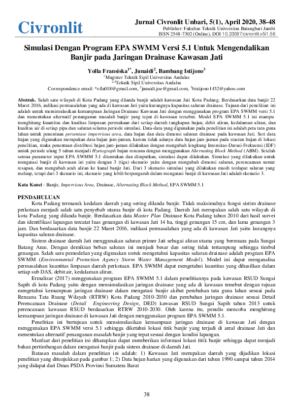(PDF) Simulasi Dengan Program EPA SWMM Versi 5.1 Untuk Mengendalikan Banjir pada Jaringan ...