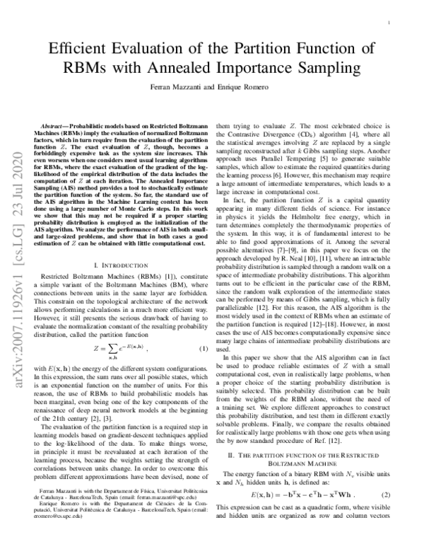 (PDF) Efficient Evaluation of the Partition Function of RBMs with Annealed Importance Sampling