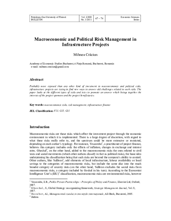 (PDF) Macroeconomic and Political Risk Management in Infrastructure ...