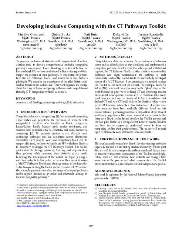(PDF) Developing Inclusive Computing with the CT Pathways Toolkit