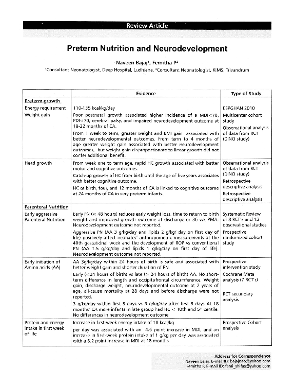 (PDF) Preterm Nutrition and Neurodevelopment | Dr Naveen Bajaj ...