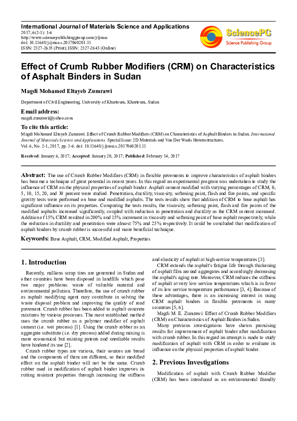 (PDF) Characteristics of crumb rubber modified (CRM) asphalt concrete