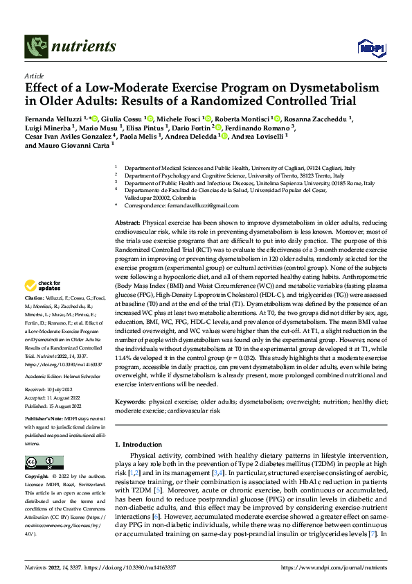 (PDF) Effect of a Low-Moderate Exercise Program on Dysmetabolism in ...