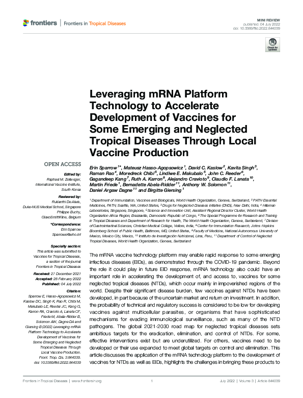(PDF) Leveraging mRNA Platform Technology to Accelerate Development of ...