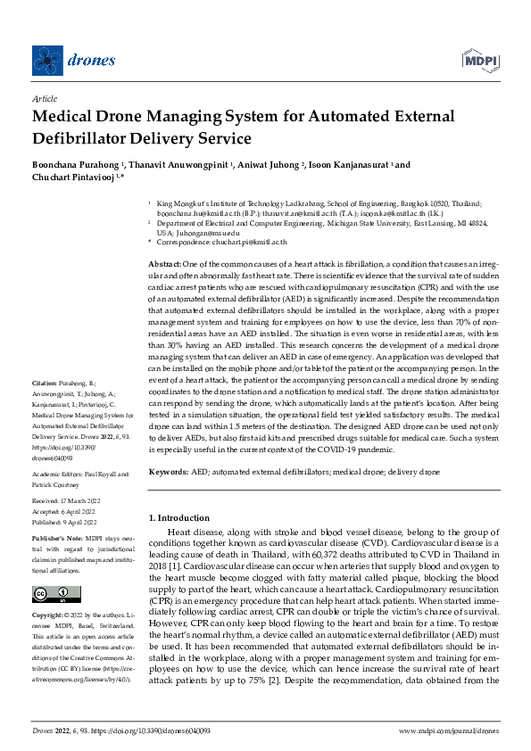 (PDF) Medical Drone Managing System for Automated External Defibrillator Delivery Service ...