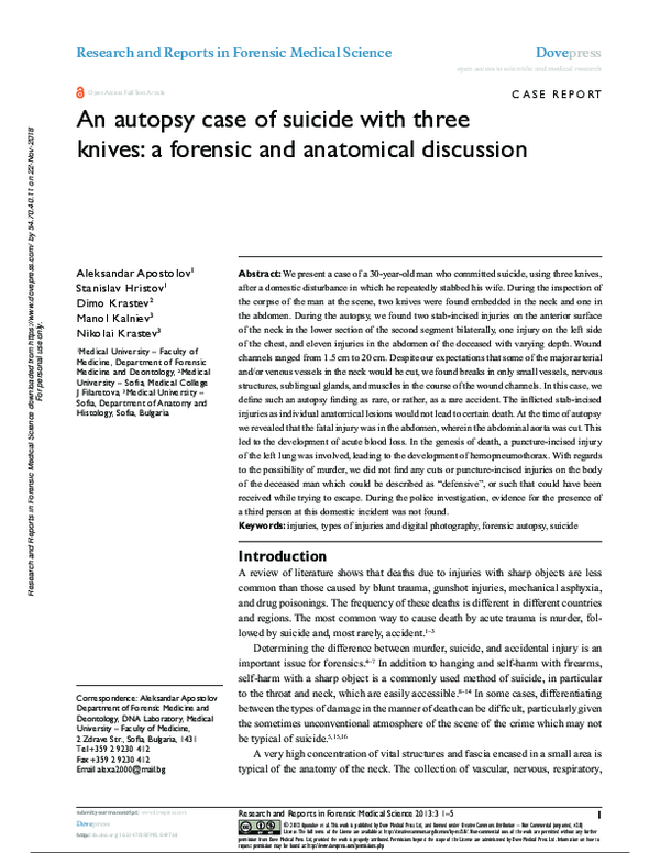 (PDF) An autopsy case of suicide with three knives: a forensic and ...