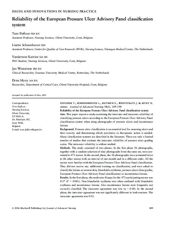 (PDF) Reliability of the European Pressure Ulcer Advisory Panel ...