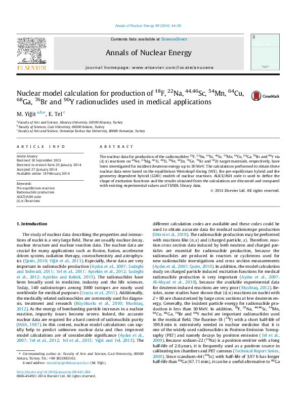 (PDF) Nuclear model calculation for production of 18F, 22Na, 44,46Sc ...