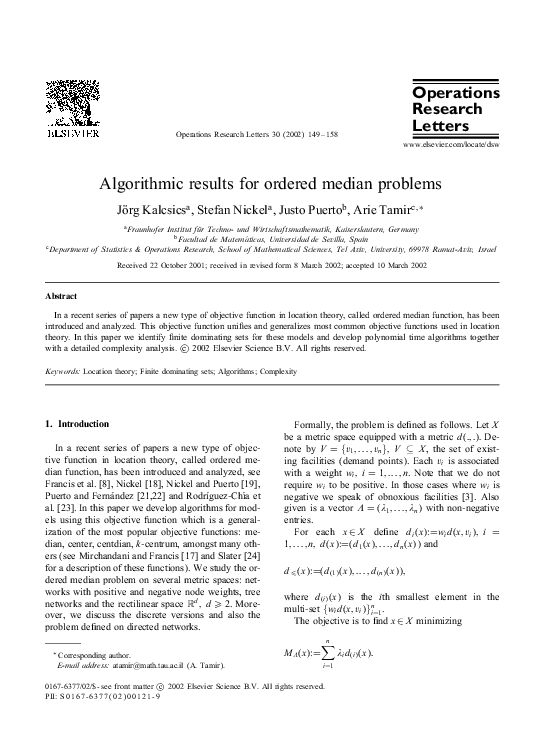 (PDF) Algorithmic results for ordered median problems