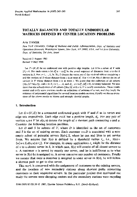 (PDF) Totally balanced and totally unimodular matrices defined by center location problems