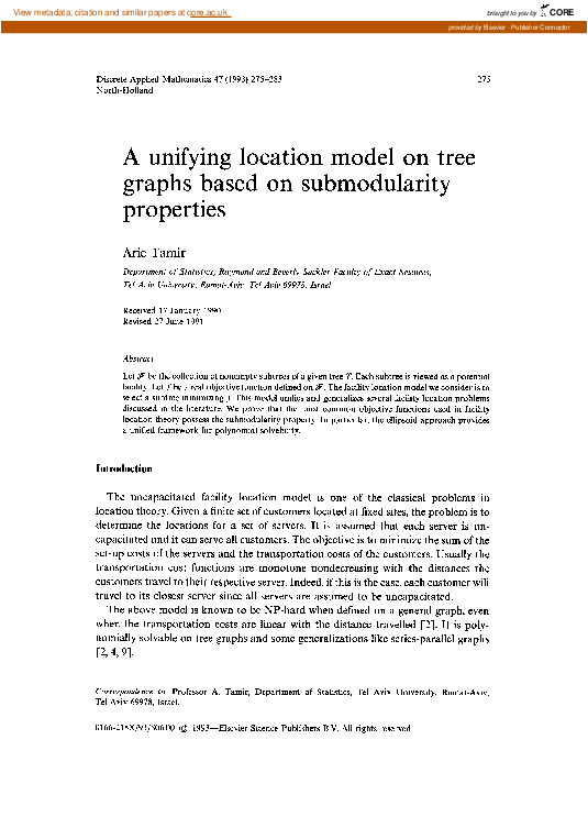 (PDF) A unifying location model on tree graphs based on submodularity ...