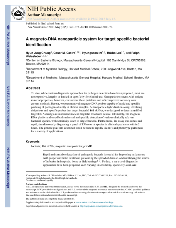(PDF) A magneto-DNA nanoparticle system for rapid detection and ...