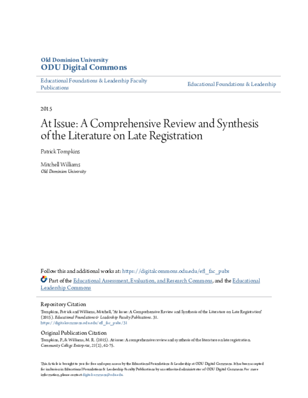(PDF) At Issue: A Comprehensive Review and Synthesis of the Literature ...