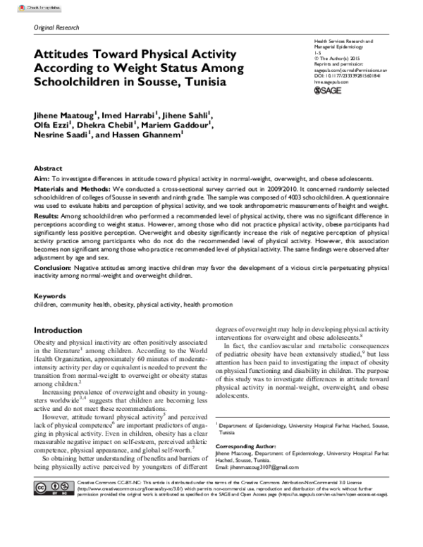 (PDF) Attitudes Toward Physical Activity According to Weight Status ...