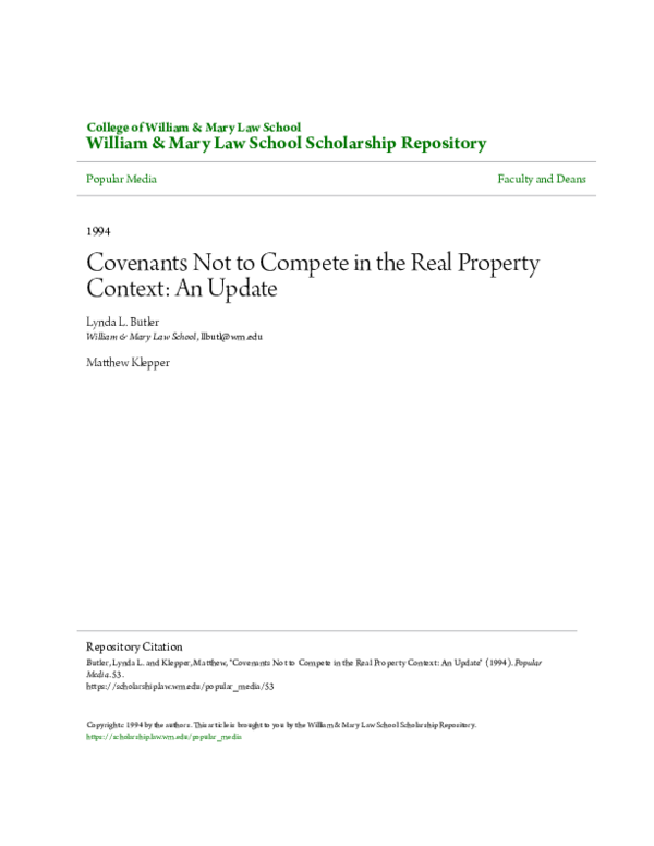 (PDF) Covenants Not to Compete in the Real Property Context: An Update