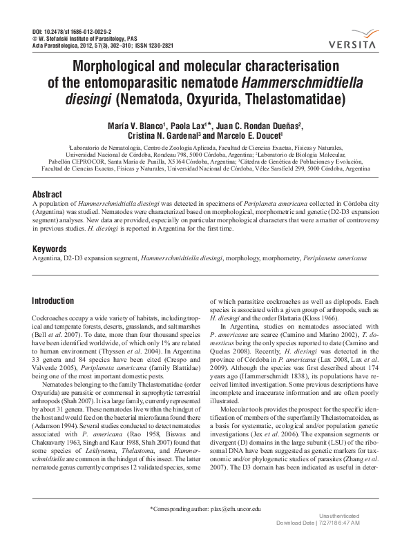 (PDF) Morphological and molecular characterisation of the ...