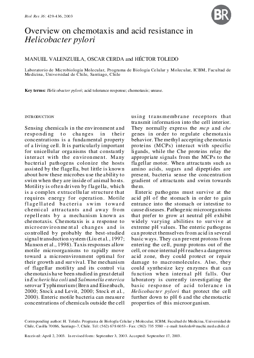 (PDF) Overview on chemotaxis and acid resistance in Helicobacter pylori