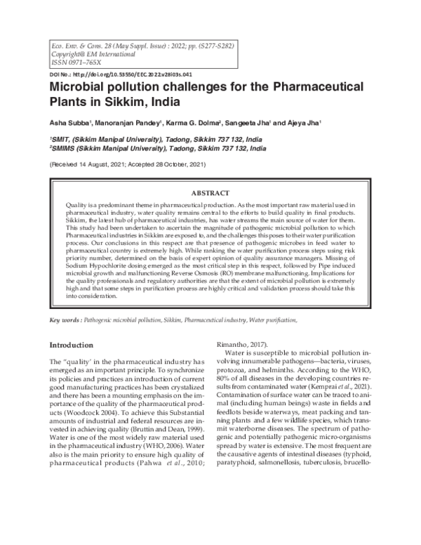 (PDF) Microbial pollution challenges for the Pharmaceutical Plants in ...