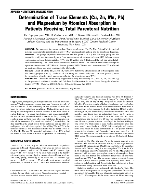 (PDF) Determination of trace elements (Cu, Zn, Mn, Pb) and magnesium by ...