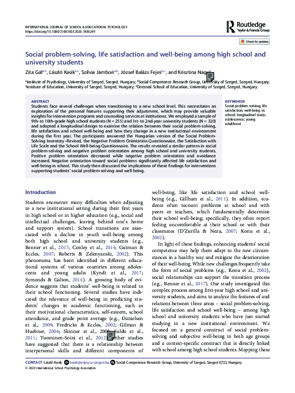 (PDF) Social problem-solving, life satisfaction and well-being among ...