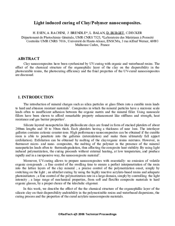 (PDF) Light induced curing of Clay / Polymer nanocomposites