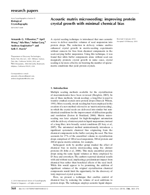 (PDF) Acoustic matrix microseeding: improving protein crystal growth ...
