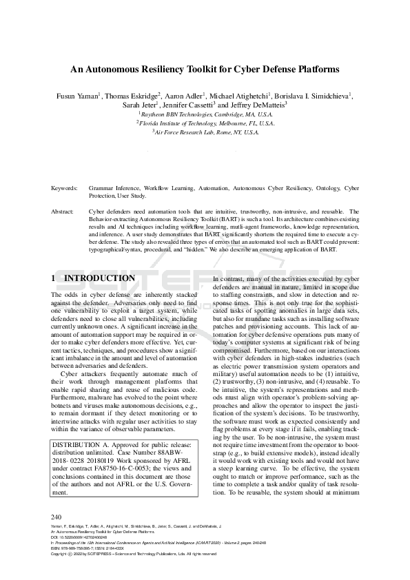 (PDF) An Autonomous Resiliency Toolkit for Cyber Defense Platforms