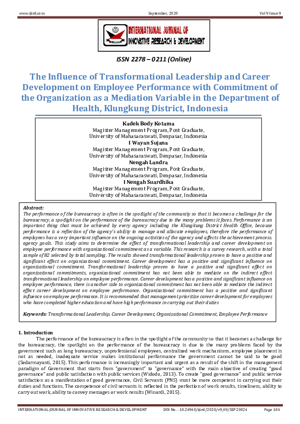 (PDF) The Influence of Transformational Leadership and Career Development on Employee ...