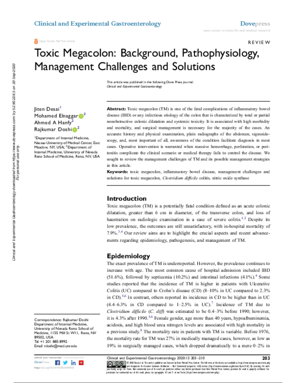 (PDF) Toxic Megacolon: Background, Pathophysiology, Management ...