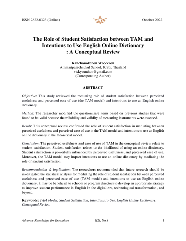 (PDF) The Role of Student Satisfaction between TAM and Intentions to ...