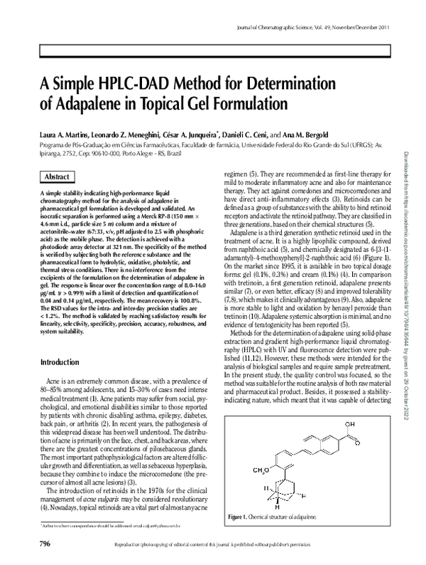 (PDF) A Simple HPLC-DAD Method for Determination of Adapalene in Topical Gel Formulation