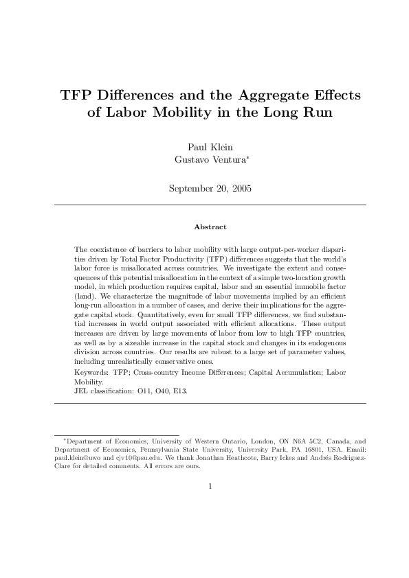 (PDF) TFP Differences and the Aggregate Effects of Labor Mobility in ...
