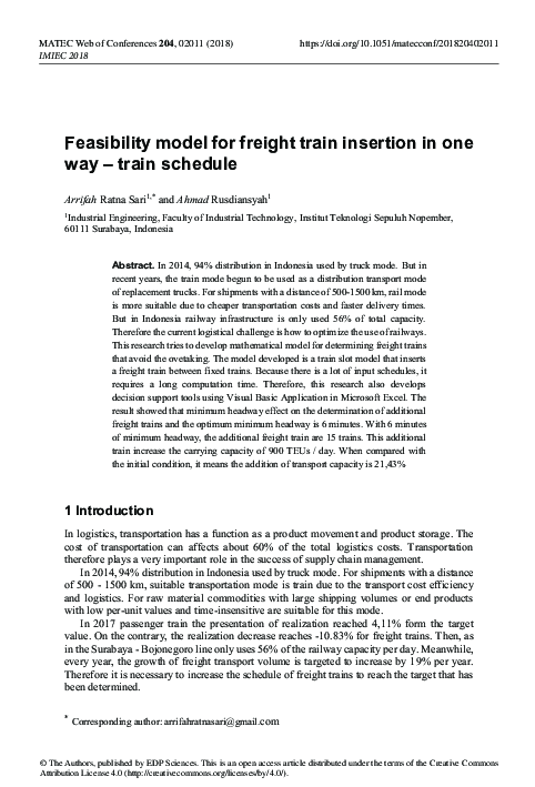 Pdf Optimizing Freight Train Scheduling In Indonesia