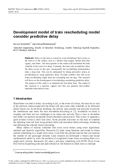Pdf Development Model Of Train Rescheduling Model Consider Predictive 8281