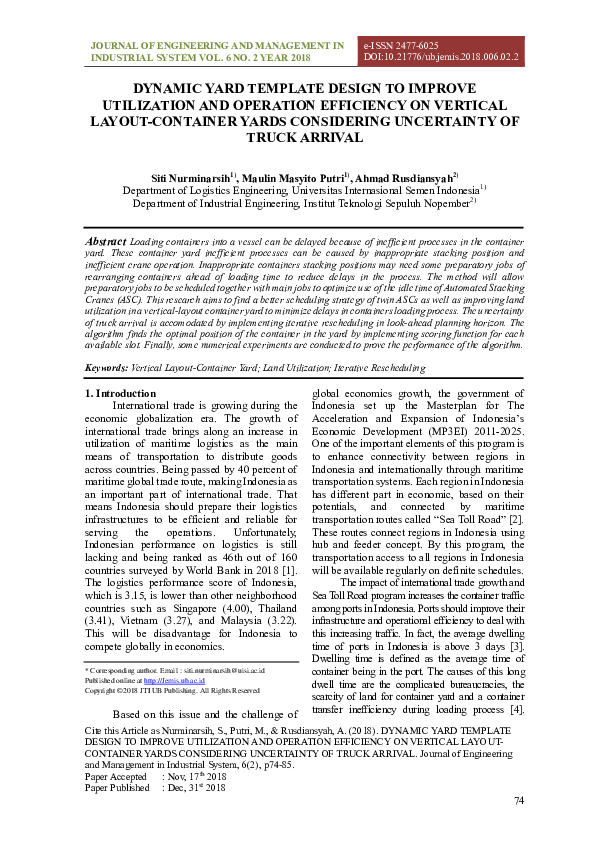 Pdf Dynamic Yard Template Design To Improve Utilization And Operation Efficiency On Vertical