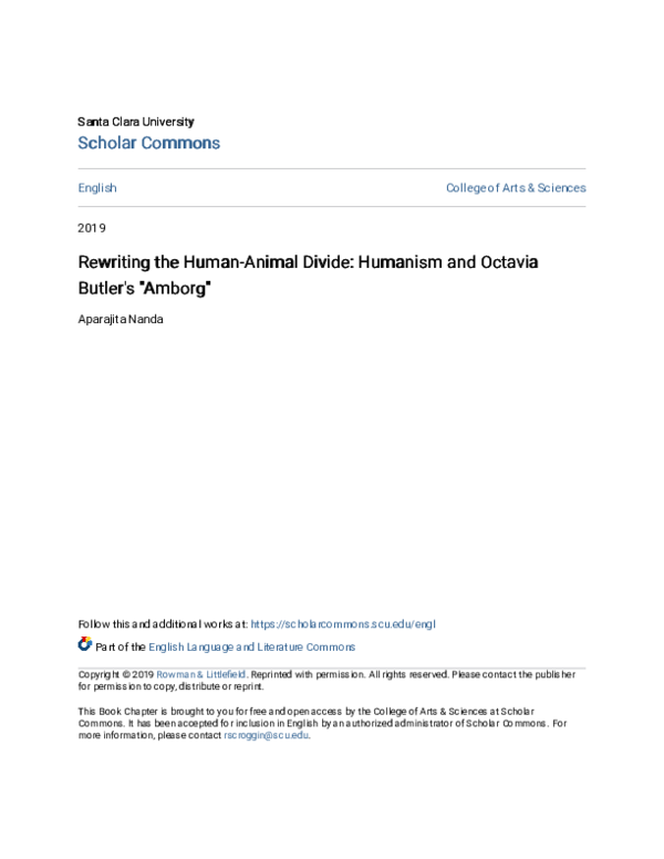 (PDF) Rewriting the Human-Animal Divide: Humanism and Octavia Butler's ...