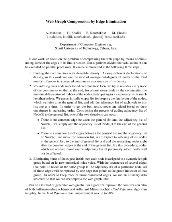 (PDF) Web Graph Compression by Edge Elimination