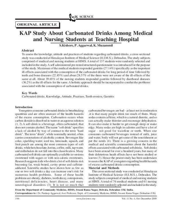 (PDF) KAP Study About Carbonated Drinks Among Medical and Nursing ...