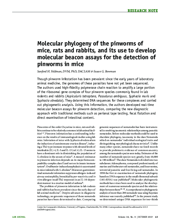 (PDF) Molecular phylogeny of the pinworms of mice, rats and rabbits ...