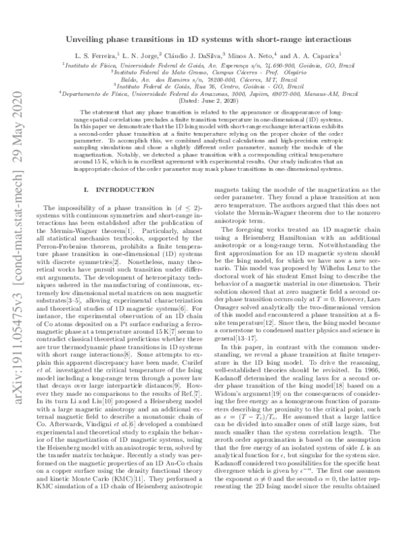(PDF) Unveiling phase transitions in 1D systems with short-range interactions | Claudio DaSilva ...