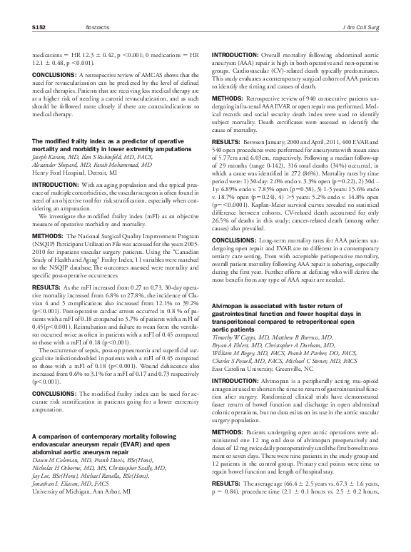 Pdf The Modified Frailty Index As A Predictor Of Operative Mortality