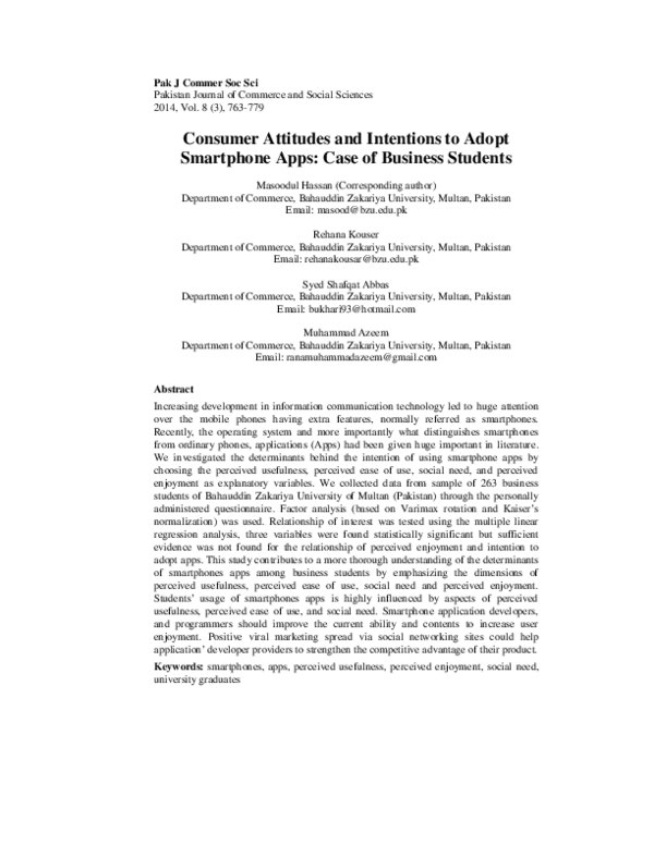 (PDF) Consumer attitudes and intentions to adopt smartphone apps: Case ...