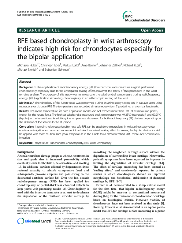 (PDF) RFE based chondroplasty in wrist arthroscopy indicates high risk ...