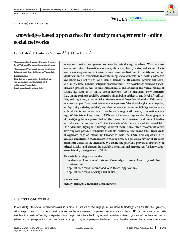 (PDF) Knowledge-based approaches for identity management in online social networks