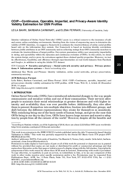 (PDF) COIP—Continuous, Operable, Impartial, and Privacy-Aware Identity ...