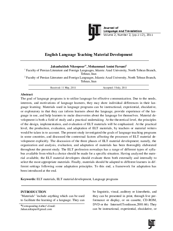 (PDF) English Language Teaching Material Development