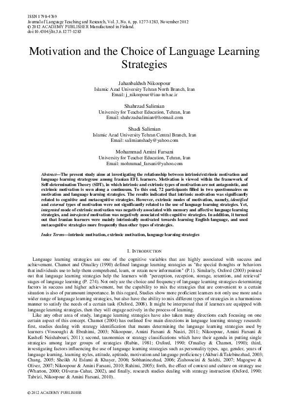 (PDF) Motivation and the Choice of Language Learning Strategies