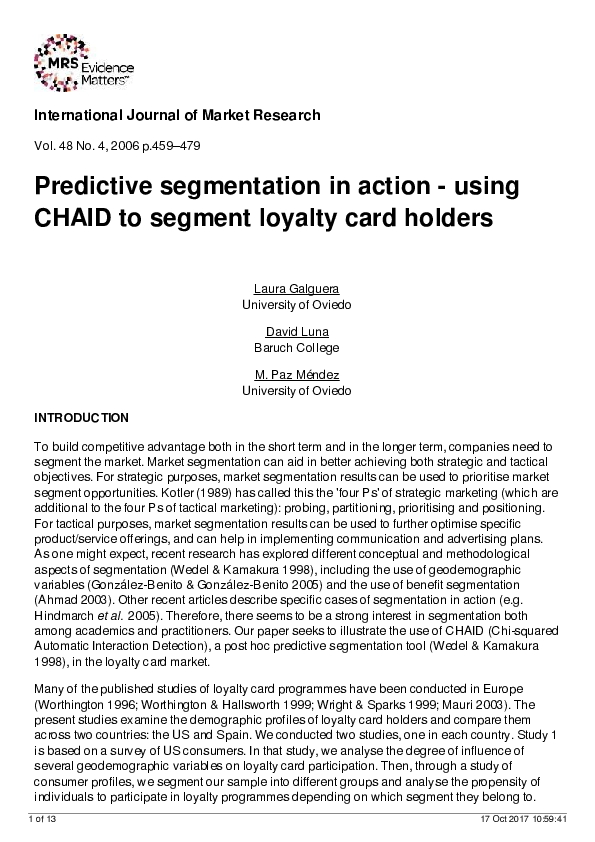 (PDF) Predictive Segmentation in Action - Using CHAID to Segment ...
