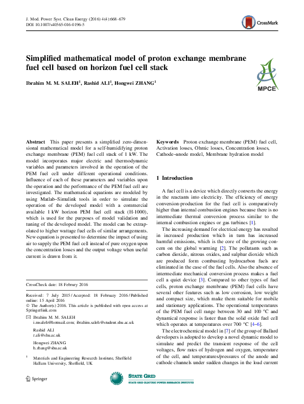 (PDF) Simplified mathematical model of proton exchange membrane fuel ...